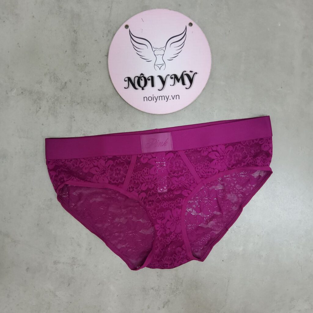 Quần lót Victoria Secret nguyên mông ren lưng logo màu tím hồng ...